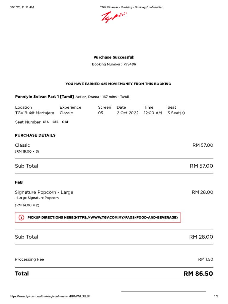 TGV Cinemas - Booking - Booking Confirmation | PDF