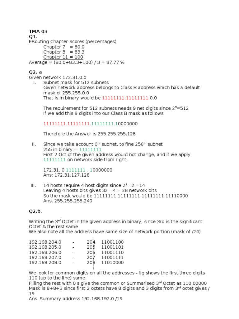 TMA03 Sample Answer | PDF | Ip Address | Gateway (Telecommunications)