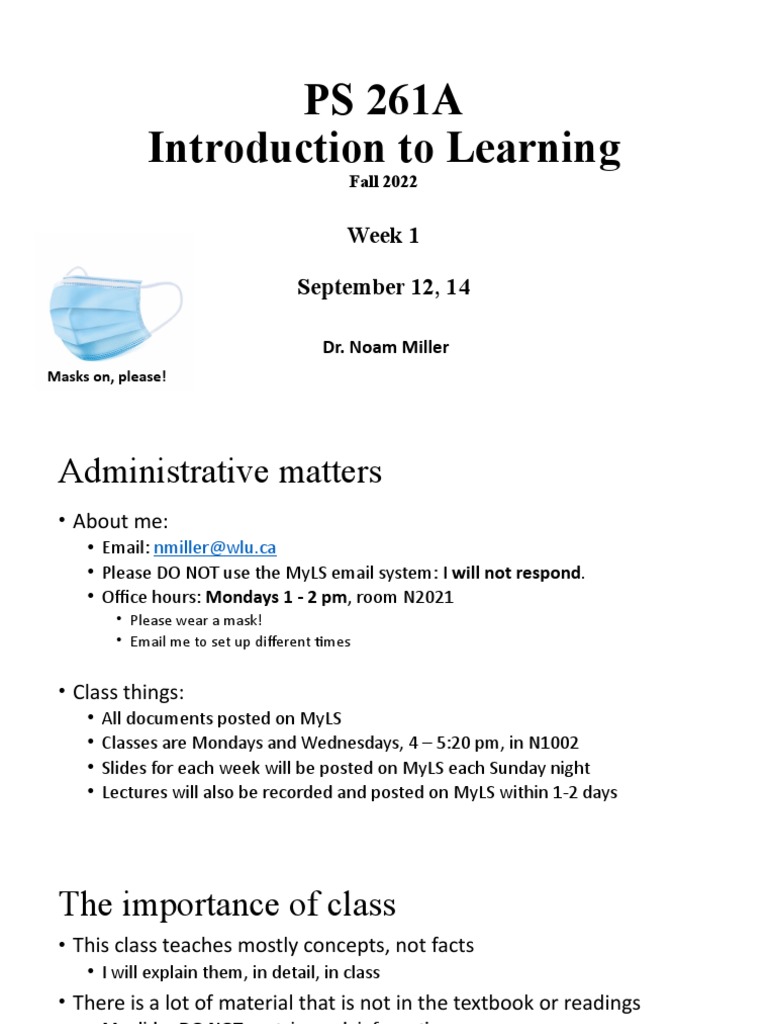 PS261 Week 1 Lecture | PDF | Classical Conditioning | Learning