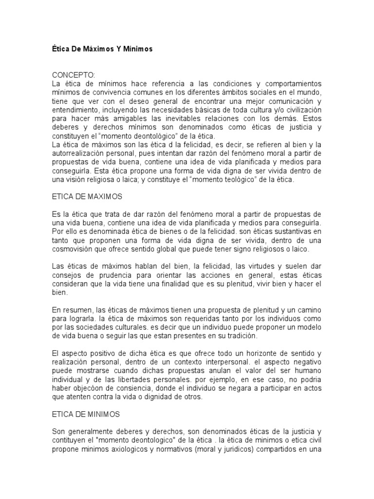 Ética de Máximos y Mínimos: Conceptos Clave | PDF | Moralidad | Justicia