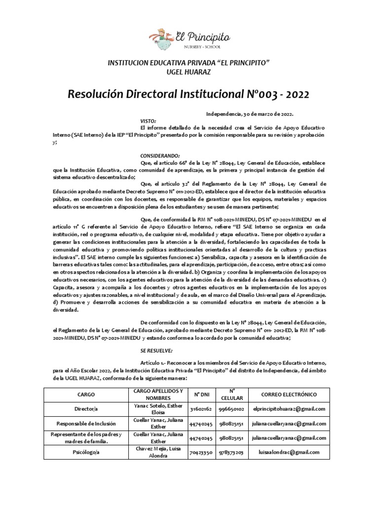 10 RD de Conformación Del SAE Interno | PDF | Institución