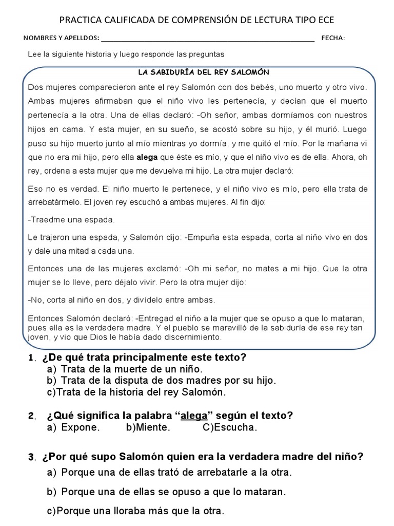 Practica Calificada de Comprensión Rey Salomon Afiche 16 Oct | PDF