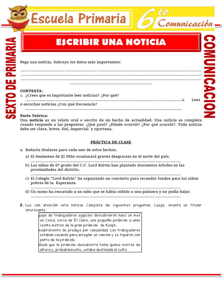 Como Escribir Una Noticia para Sexto de Primaria | PDF