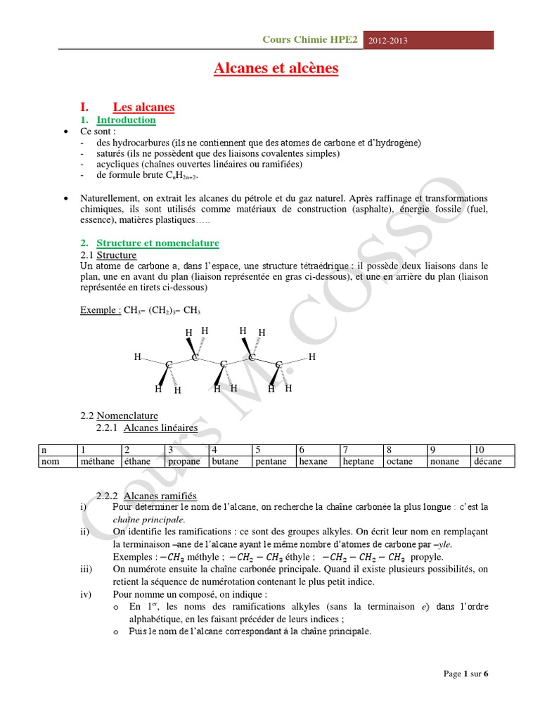 Alcanes et Alcènes : Nomenclature et Propriétés | PDF | Alcène | Alcane
