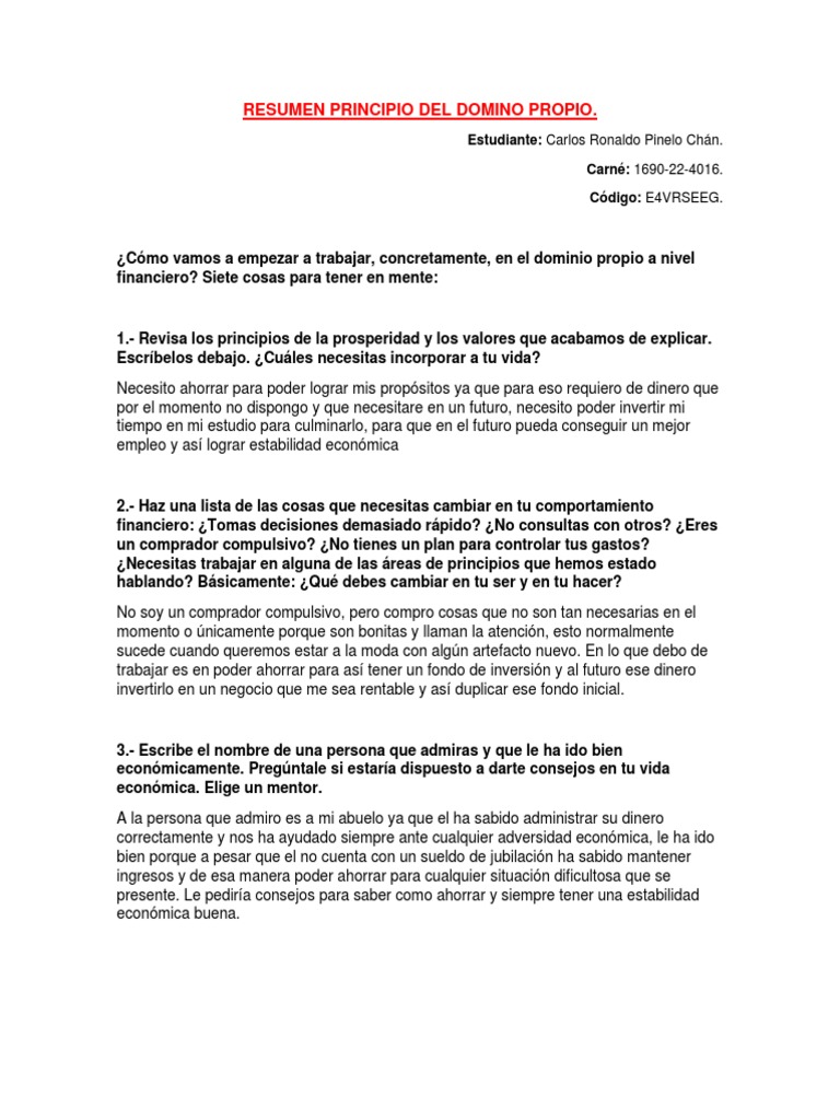 Principio Del Dominio Propio. | PDF | Economias