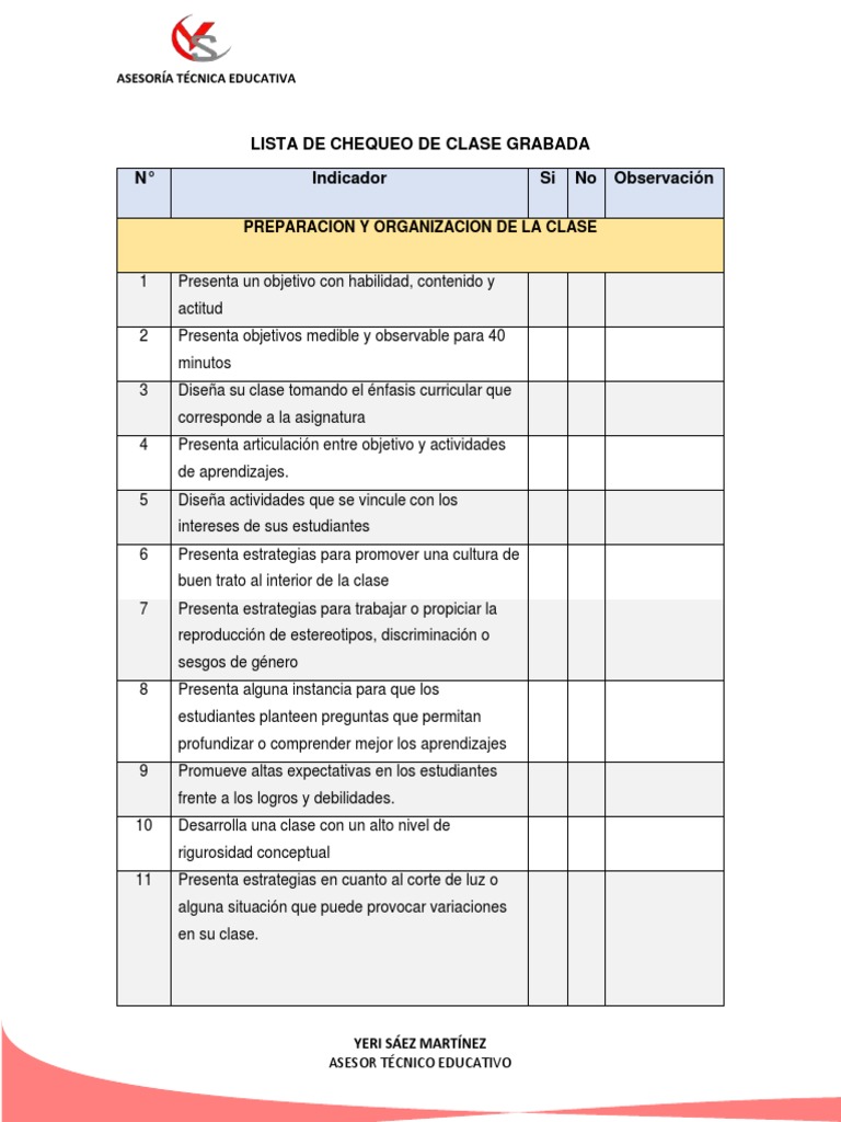 Lista de Chequeo Clase Grabada | PDF