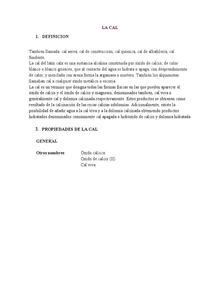 Propiedades y Usos de la Cal | PDF | Química | Materiales