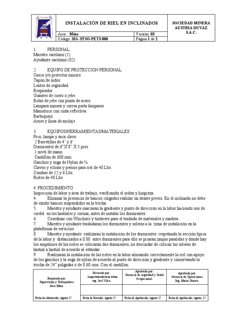 Instalación de Rieles en Inclinados | PDF