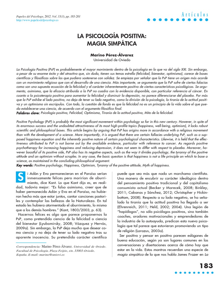 La Psicología Positiva: Magia Simpática: Artículos | PDF | Felicidad ...