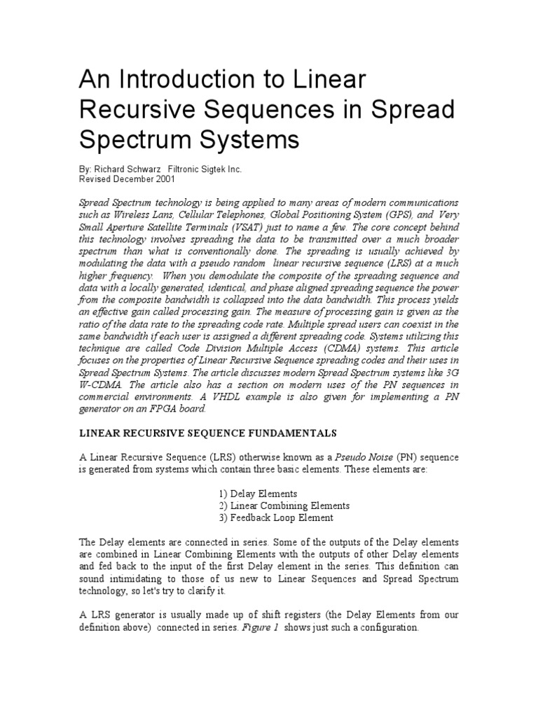 An Introduction To Linear Recursive Sequences in Spread Spectrum ...
