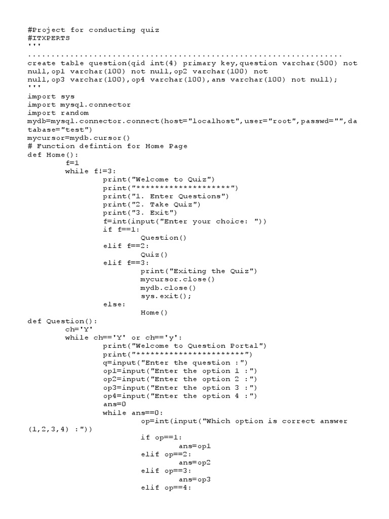 Quiz System In Python Source Code Pdf Computing Systems Engineering 