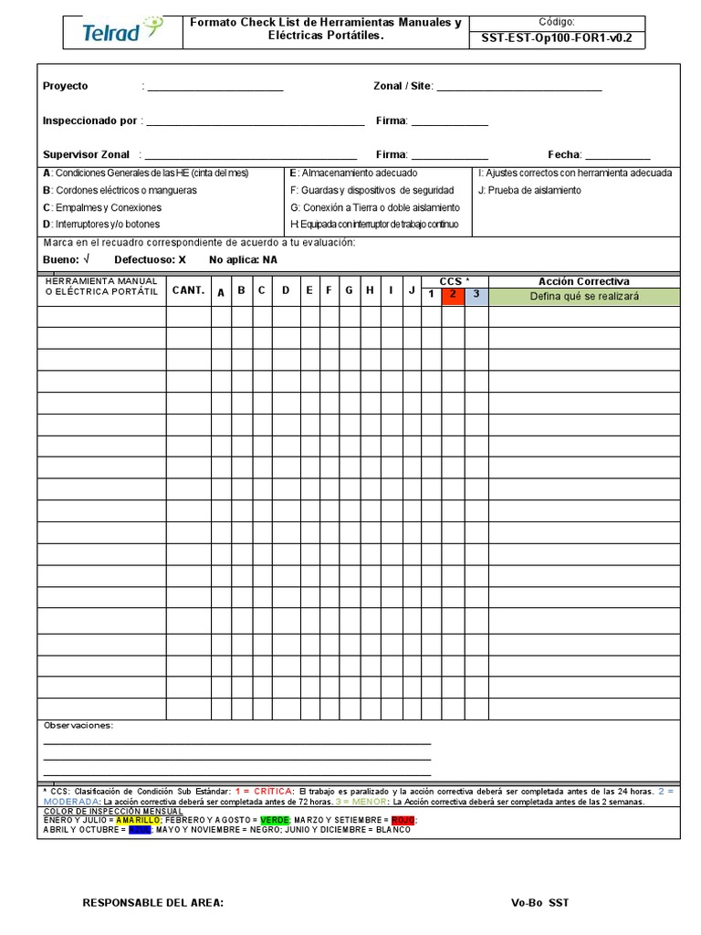 Inspeccion de Herramientas Manuales y Equipos de Poder | PDF