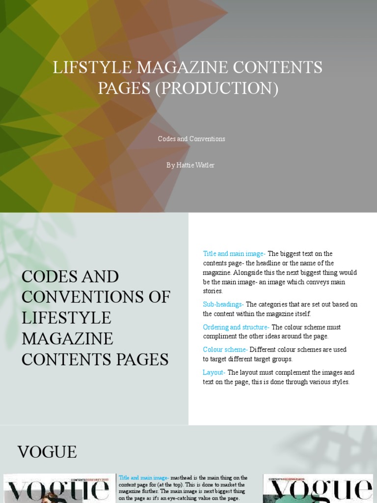 Lifestyle Magazine Contents Page Guide | PDF | Communication | Mass Media