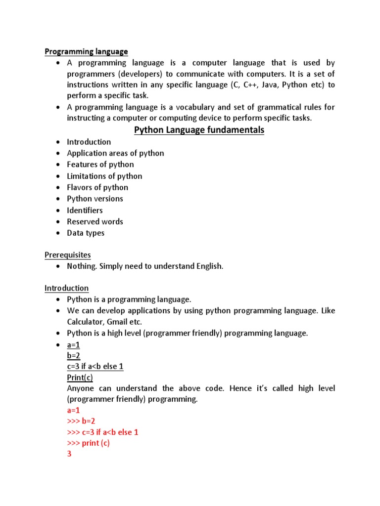 Python Language Fundamentals Pdf Python Programming Language Scripting Language 4142
