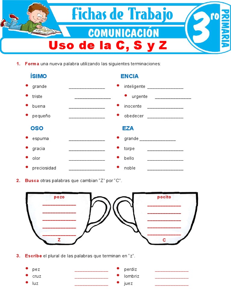 Ejercicios de uso de C, S y Z para niños | PDF | Pescado