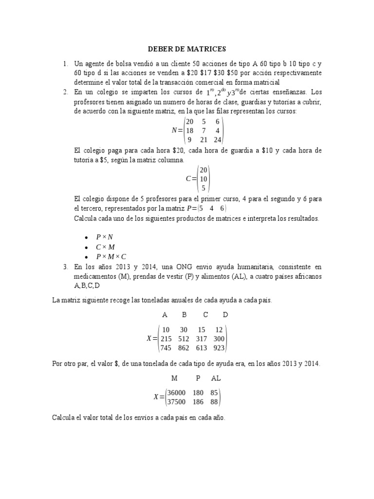 Deber de Matrices | PDF