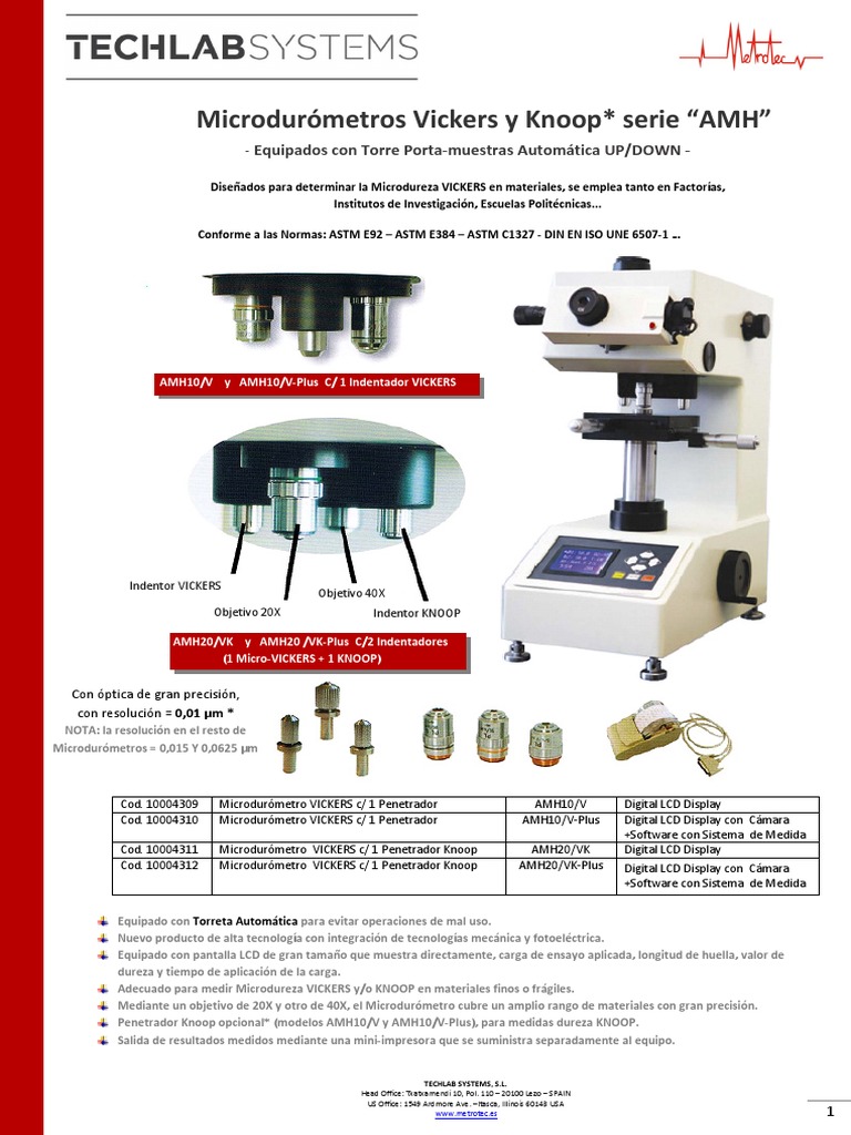 Amh - Serie Microdurometros Vickers | PDF | Dureza | Ingenieria Eléctrica