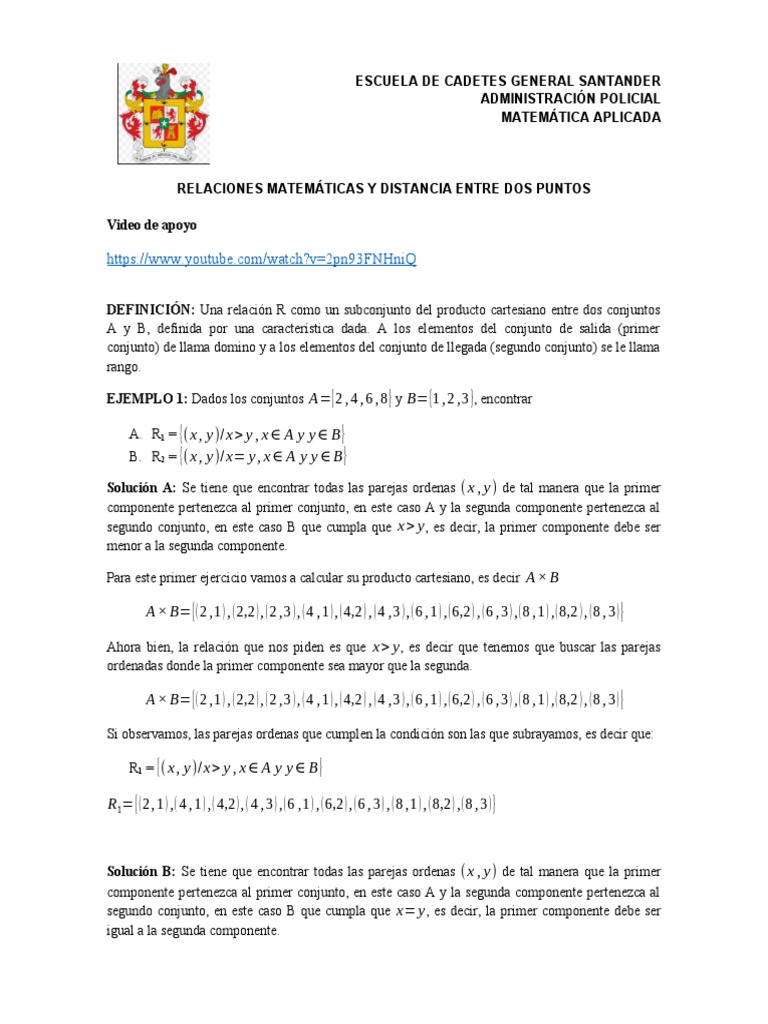 Taller 3. Relaciones Matemáticas y Distancia Entre 2 Punto (2517 ...