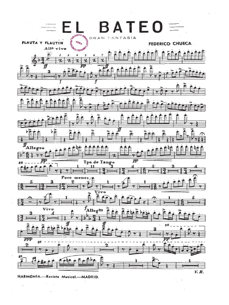 EL BATEO-GRAN FANTASIA-FEDERICO CHUECA Partes | PDF