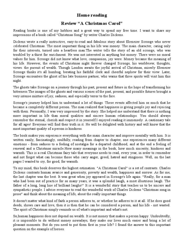 Review Home Reading 'A Christmas Carol' | PDF | Ebenezer Scrooge | A ...