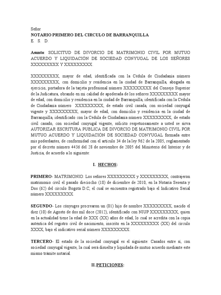 Solicitud de Divorcio | PDF | Divorcio | Propiedad de la comunidad
