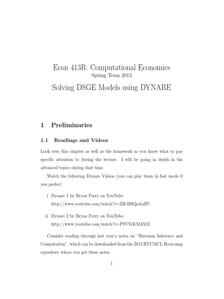 Solving DSGE Models Using Dynare | PDF | Utility | Matlab