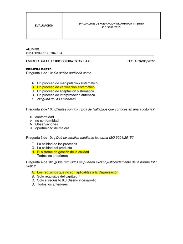 Evaluacion de Formacion de AI - GyT Yucra Oha Fernando | PDF | Auditoría | Contralor