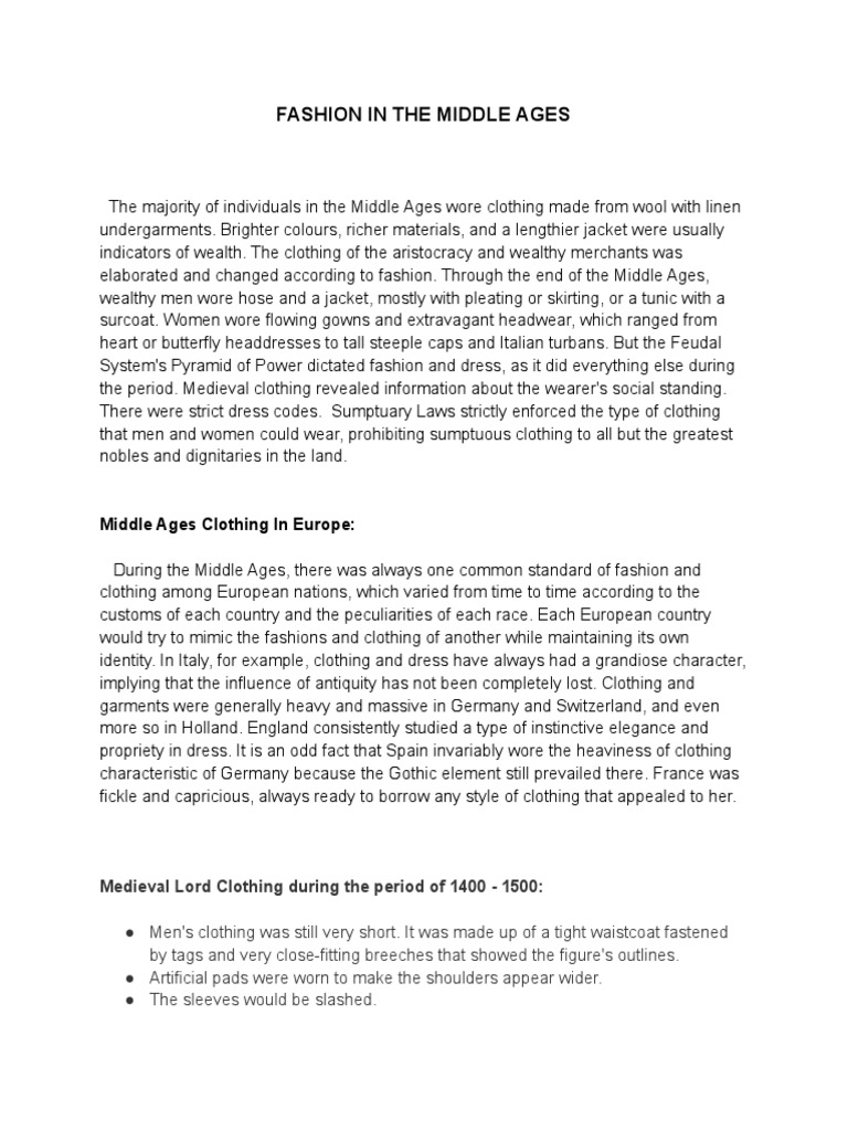 Fashion in The Middle Ages Research | PDF | Dress | Clothing