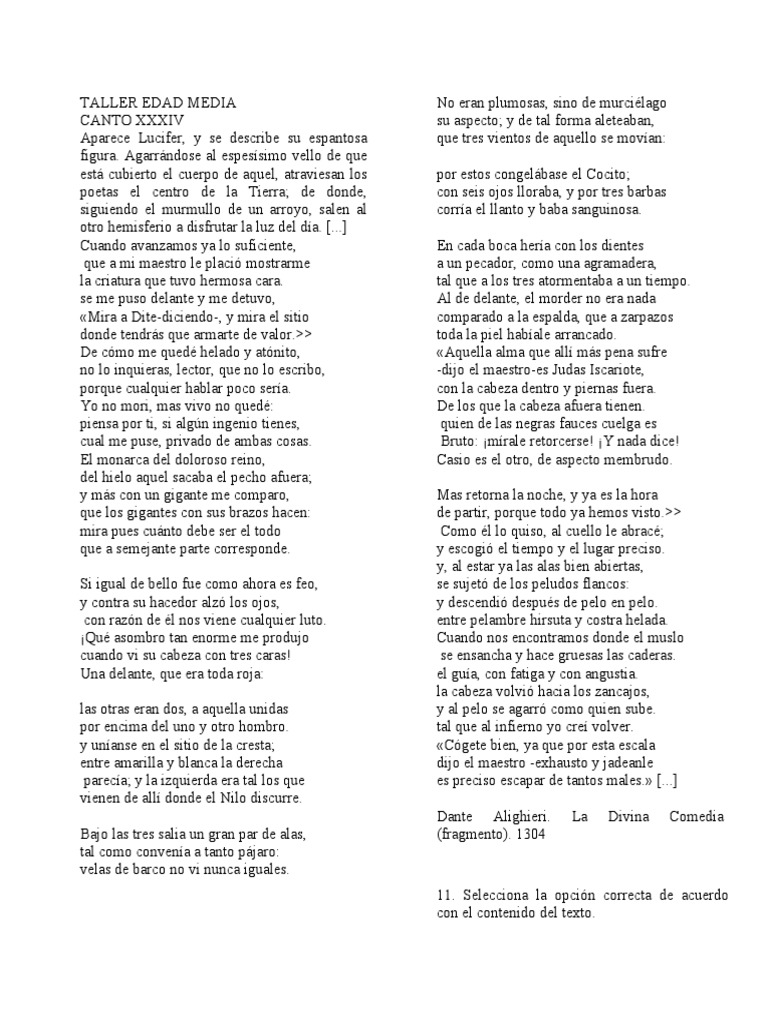 Taller Edad Media | PDF | Infierno | Dante Alighieri
