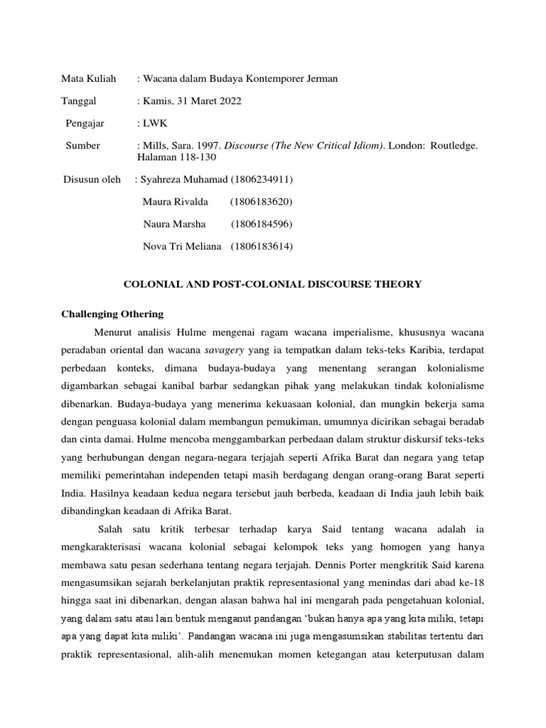 MENGANALISIS WACANA KOLONIAL DAN PASCAKOLONIAL DALAM PERSPEKTIF TEORI ...