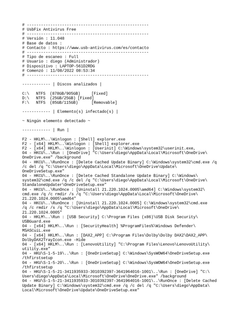 UsbFix Report | PDF | Windows Registry | Microsoft Windows