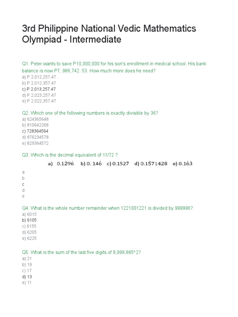 3RD National Vedic Questionnaire | PDF | Decimal | Mathematics