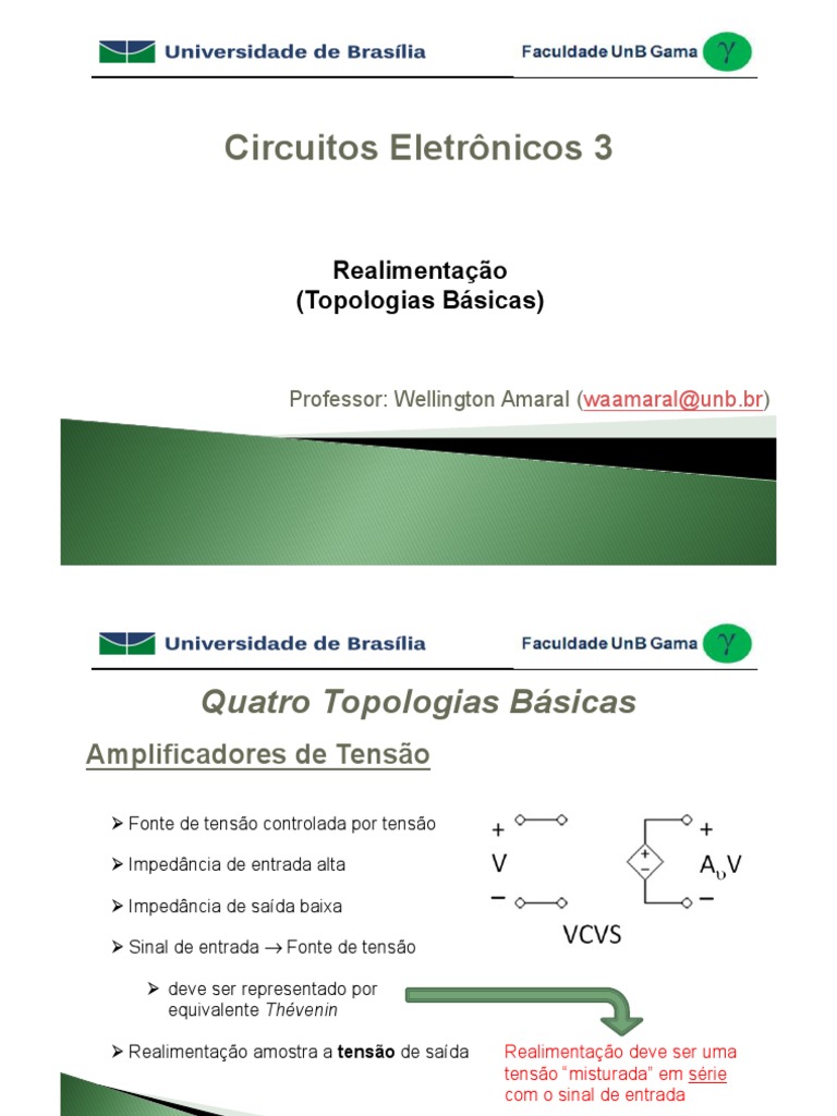 CE3 Realimentacao Aula2 TopBasicas DIVULGADO Waamaral v12 | PDF | Impedância elétrica | Rede ...