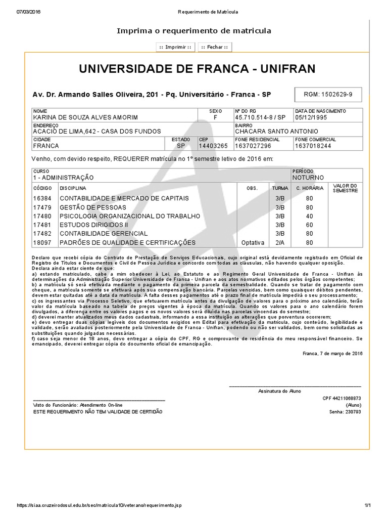 Requerimento De Matrícula Pdf Cheque Banco