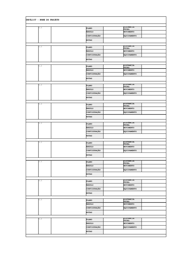 Modelo de Shotlist | PDF