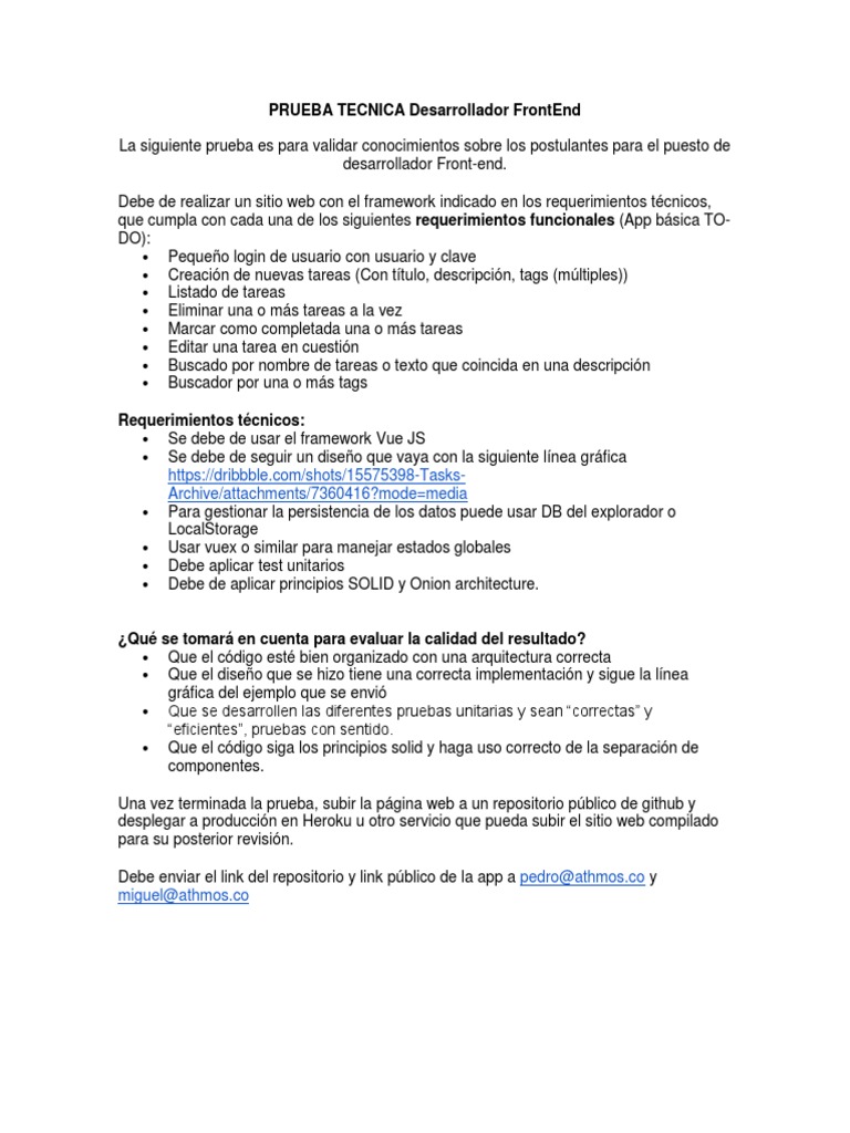 PRUEBA TECNICA Desarrollador FrontEnd | PDF