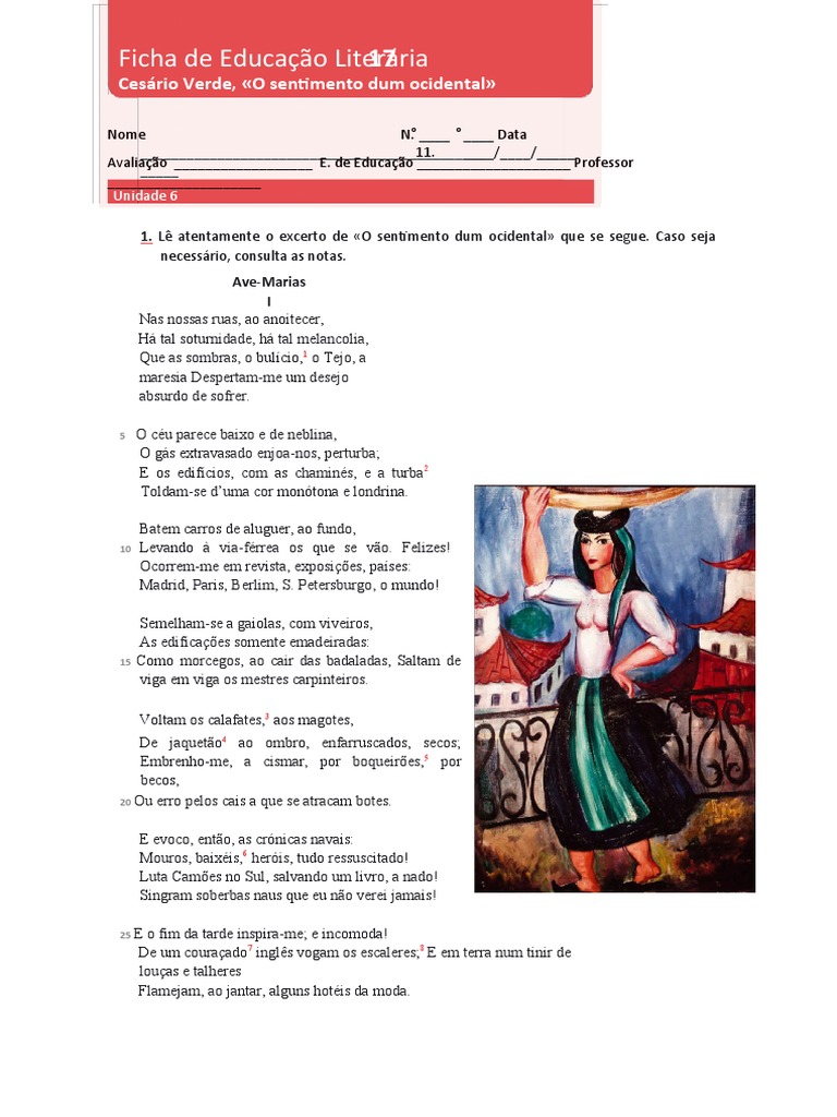 Ficha de Trabalho, Cesário | PDF