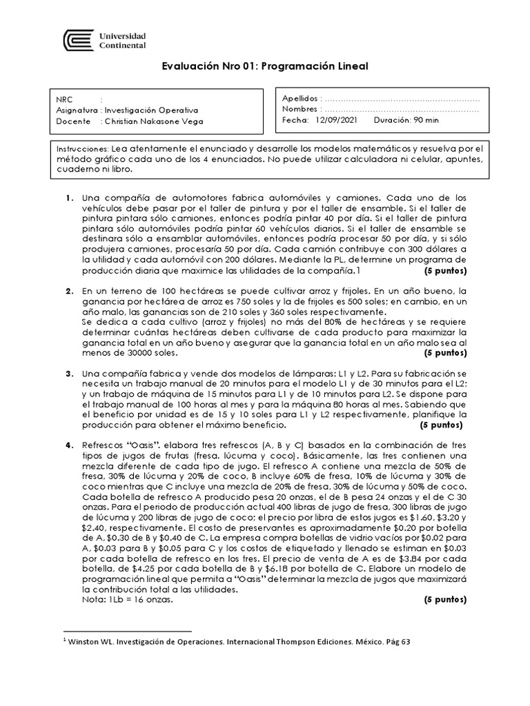 Evaluacion Nro 01 B | PDF | Negocios | Cocina, comidas y vino