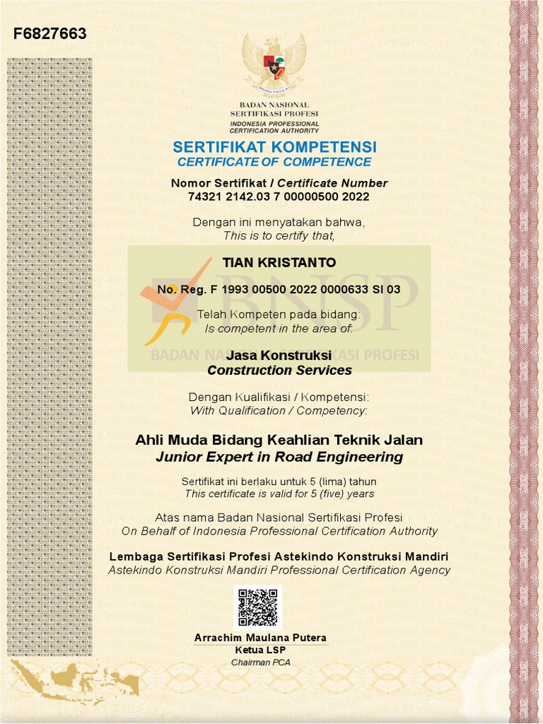 Sertifikat SKK Tian Kristanto | PDF