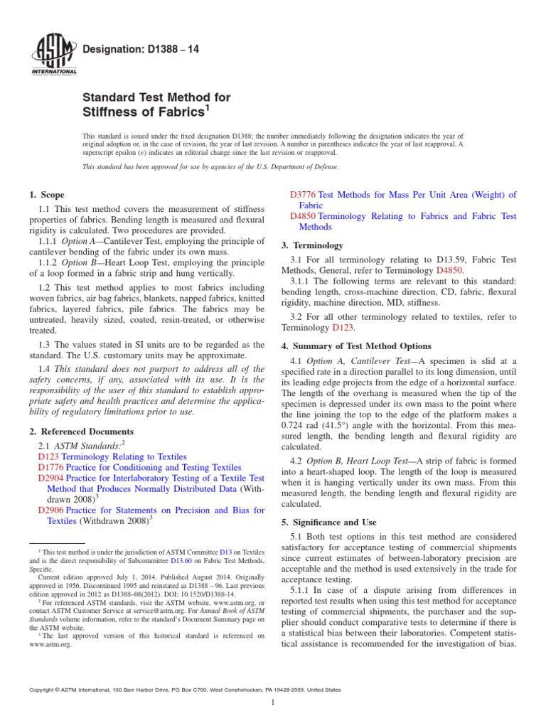 Stiffness of Fabrics: Standard Test Method For | PDF | Variance ...