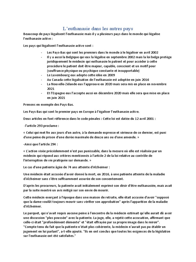 L'euthanasie Dans Le Monde | PDF | Justice | Crime et violence