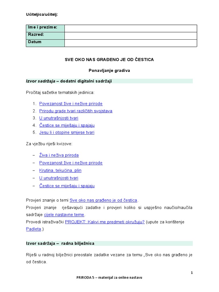 Ponavljanje Gradiva | PDF