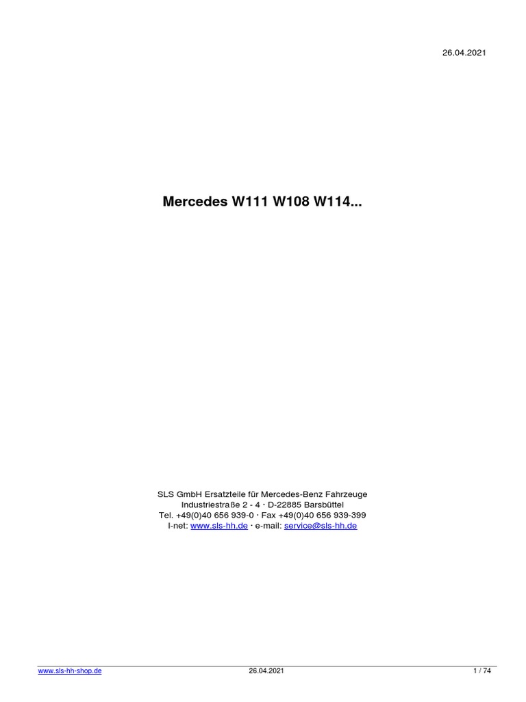 Mercedes W111 W108 W114 en 2021-04-26 | PDF | Manual Transmission | Axle