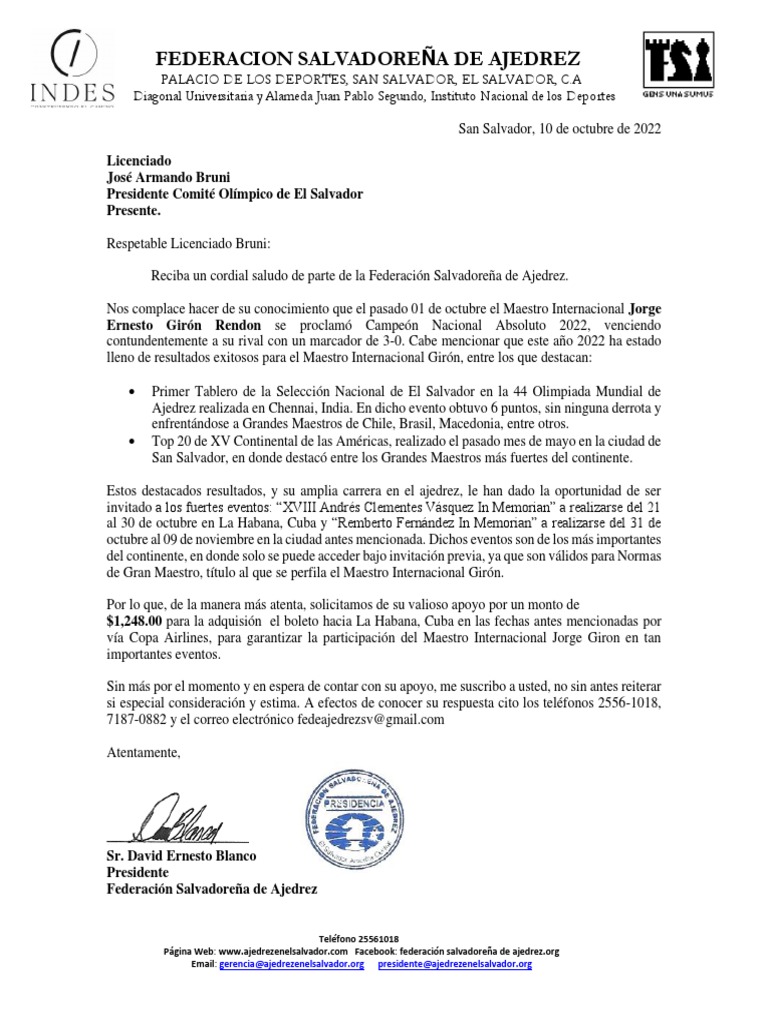 Carta IM Jorge Giron | PDF | El Salvador | Cuba