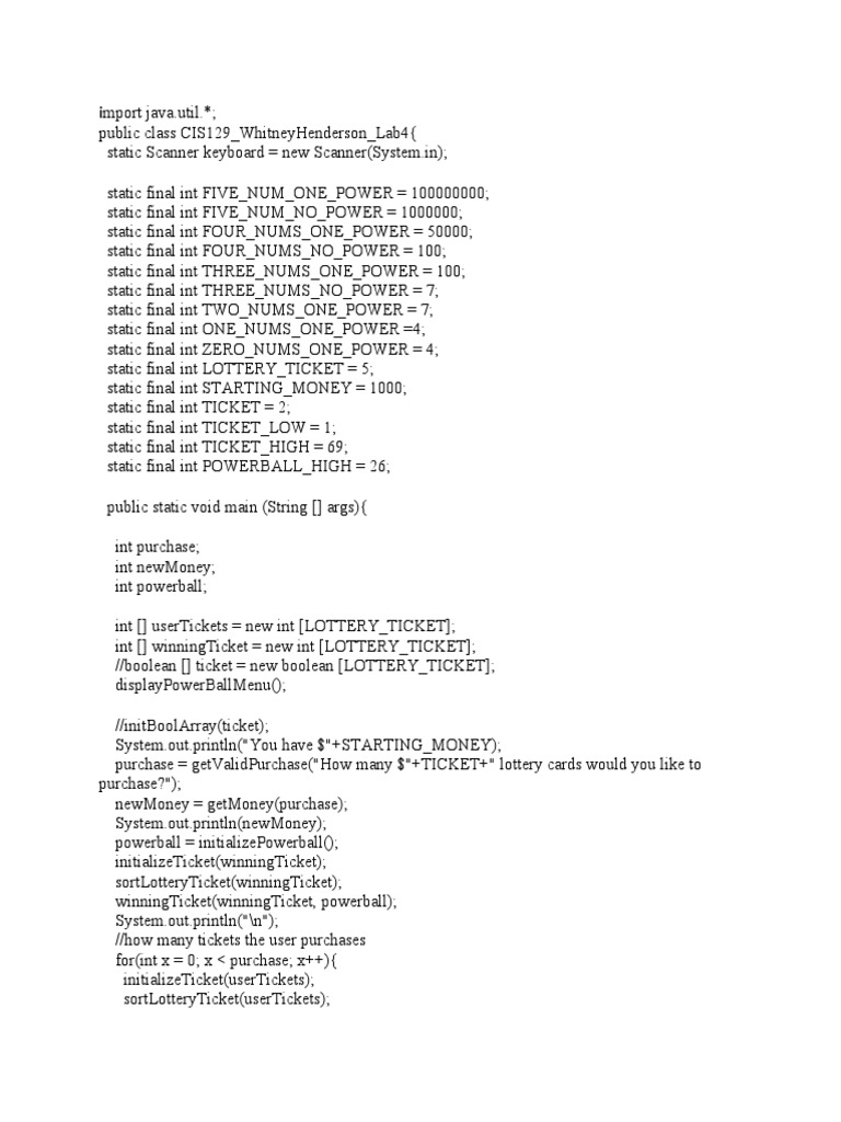 Lottery Ticket Java Program | PDF | Lottery | Integer (Computer Science)