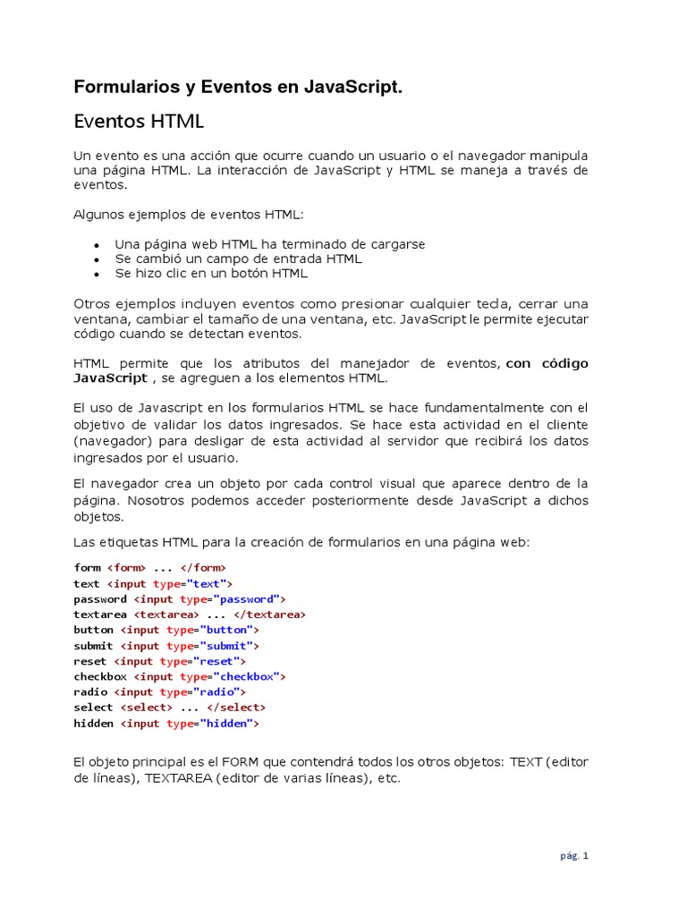 Formularios y Eventos en JavaScript 01 | PDF | HTML | Script Java