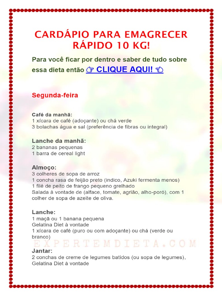 CARDÁPIO PARA EMAGRECER RÁPIDO 10 KG! - PDF | PDF