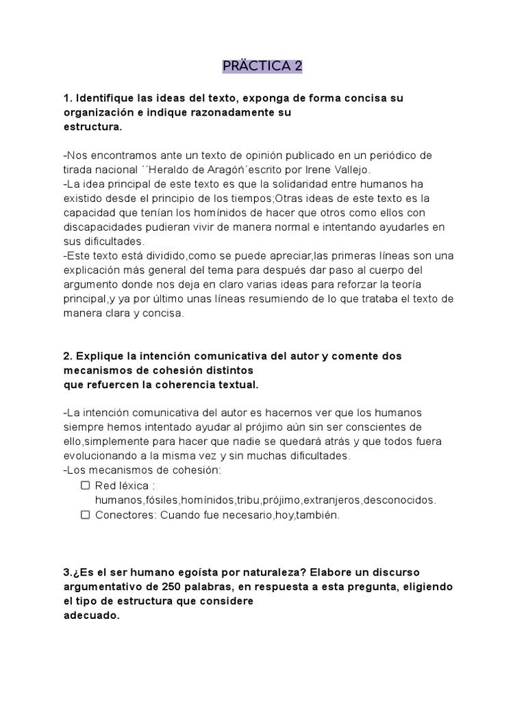 Lengua Practica 2 | PDF | Egoismo psicologico