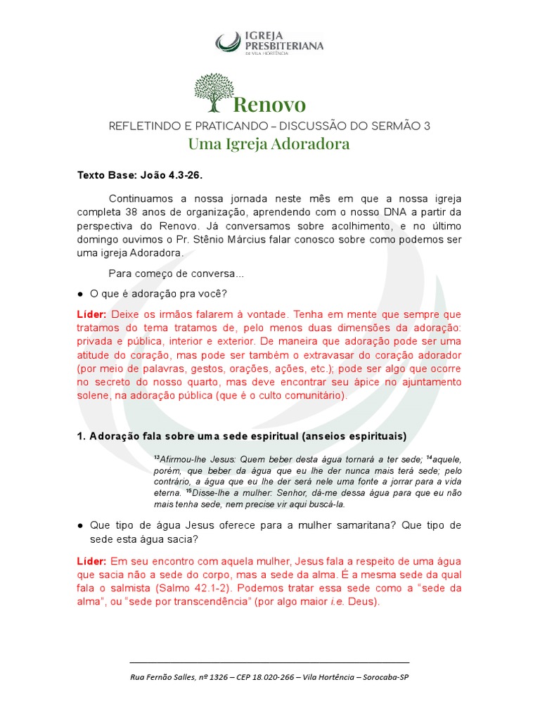 Renovo: Refletindo e Praticando a Adoração | PDF | Jesus | Deus