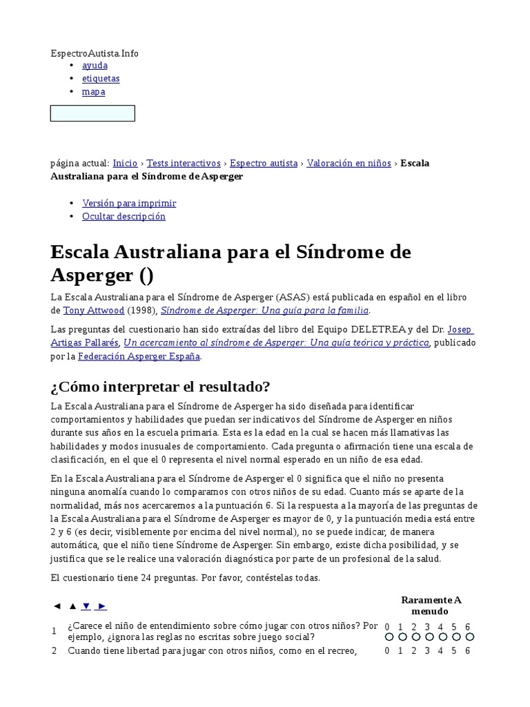 Test Australiano | PDF | Síndrome de Asperger | Espectro autista